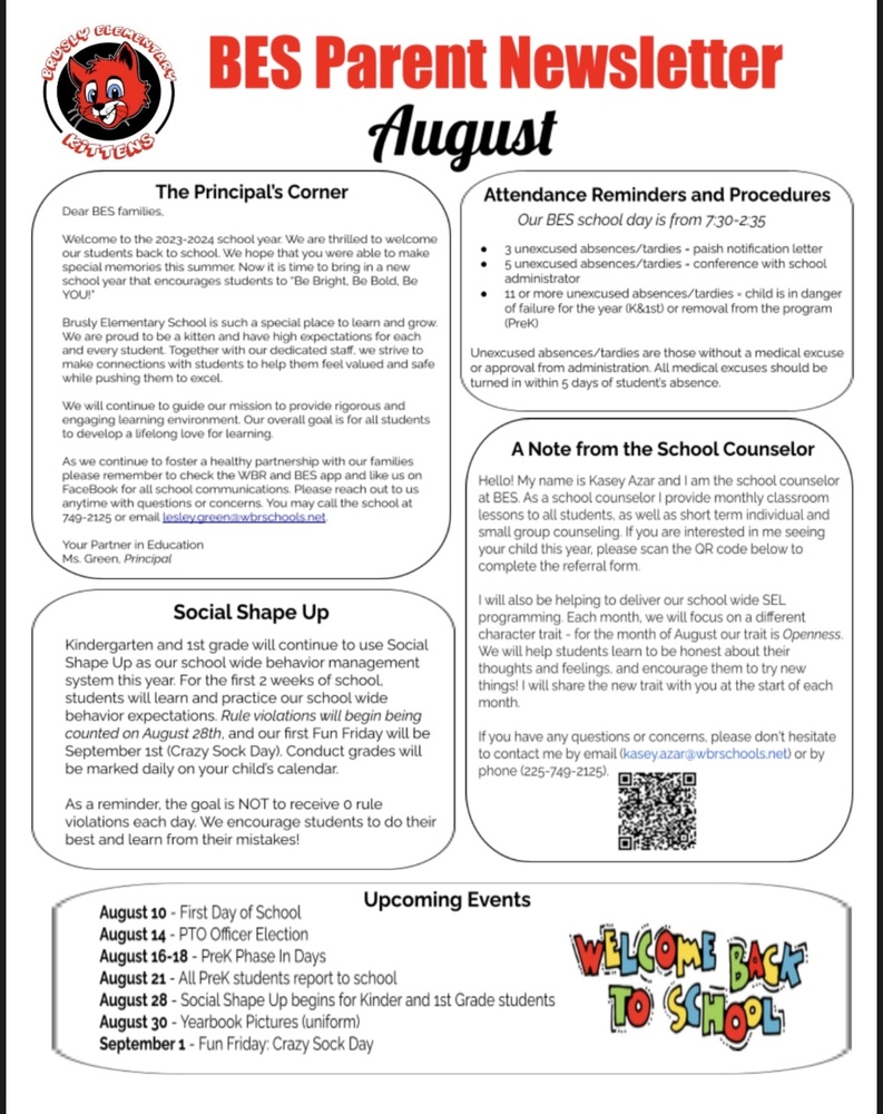 August Newsletter | Brusly Elementary School