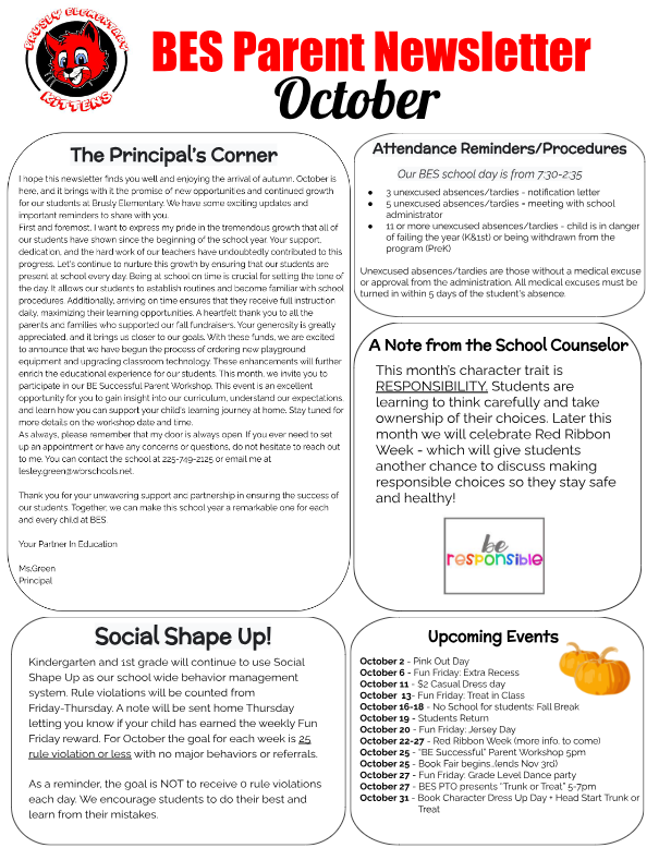 October Newsletter | Brusly Elementary School